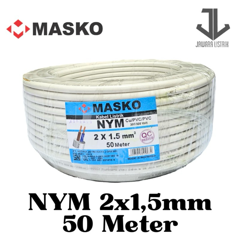 Jual KABEL NYM 2x1.5 MASKO 50M 50 METER ROLL KABEL KAWAT TUNGGAL / CABLE ENGKEL TEMBAGA NYM 2 x ...