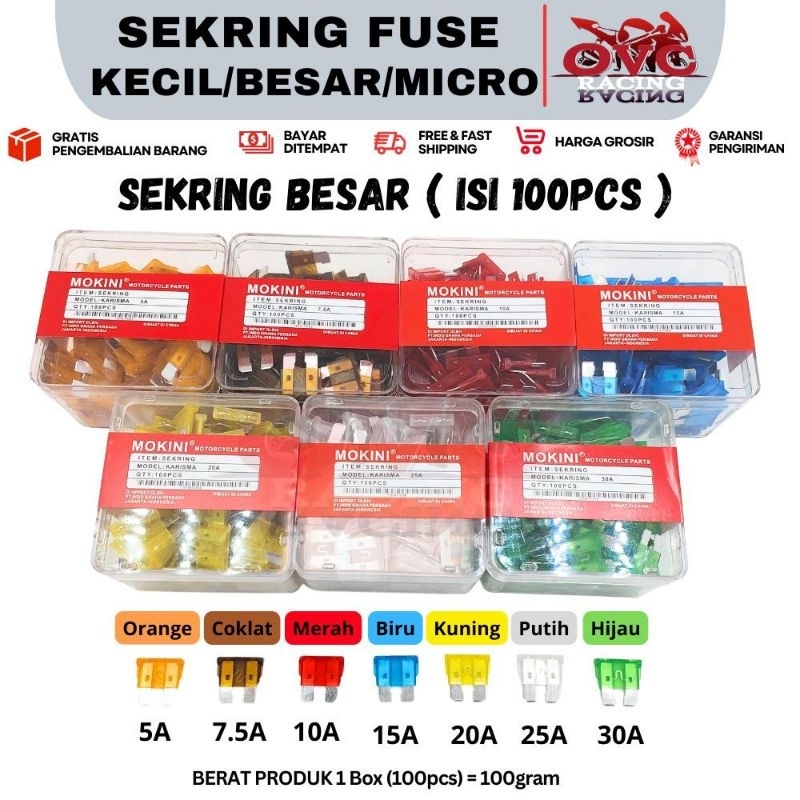 Jual FUSE TANCAP DX BESAR 5A 7,5A 10A 15A 20A 25A 30A FUSE DX BESAR ...
