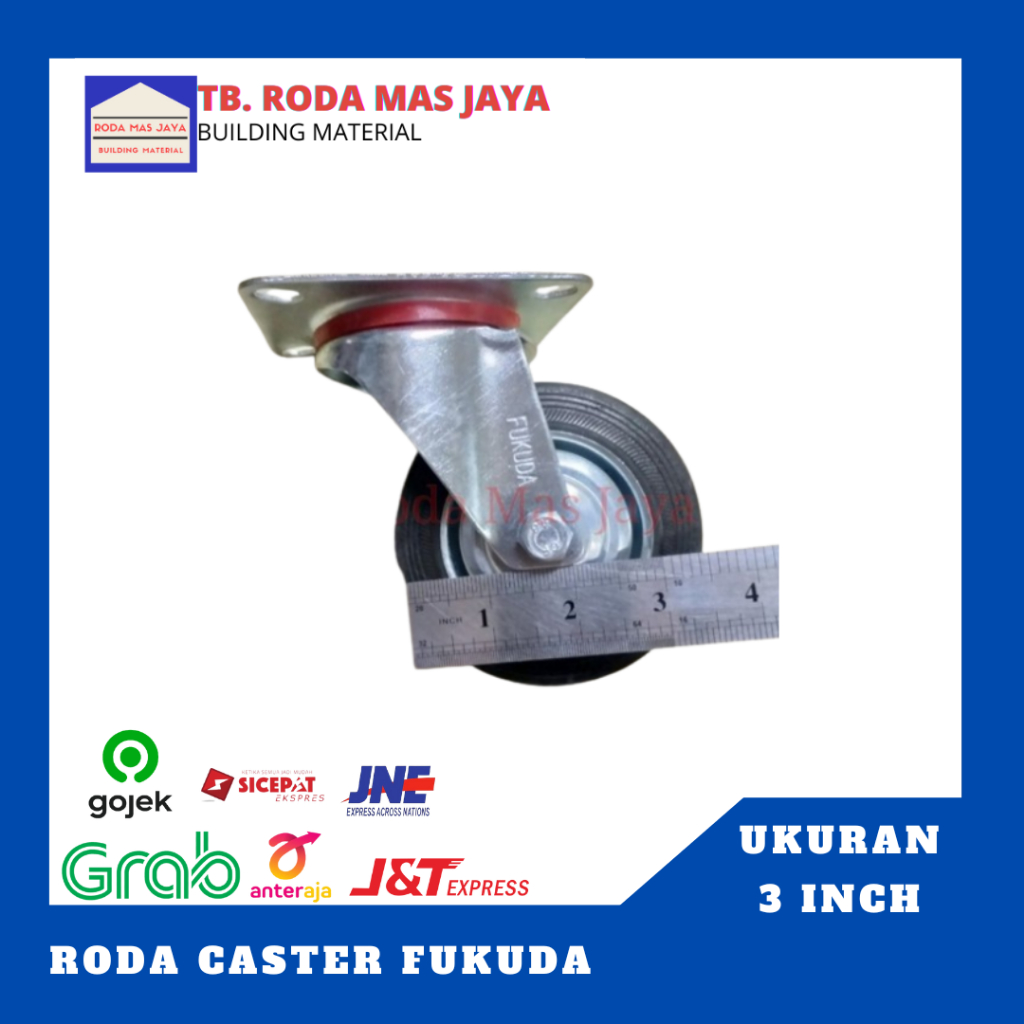 Jual Roda Troli / Roda Caster / Roda Karet Uk 3" Fukuda | Shopee Indonesia