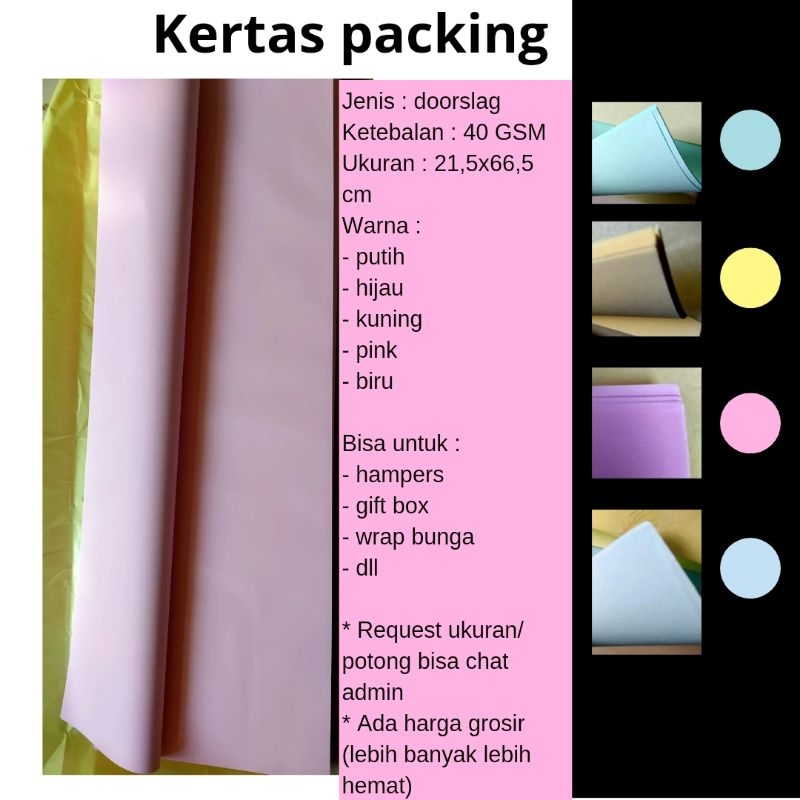 Jual (22x69cm)wrapping paper warna merah muda kuning biru hijau putih ...