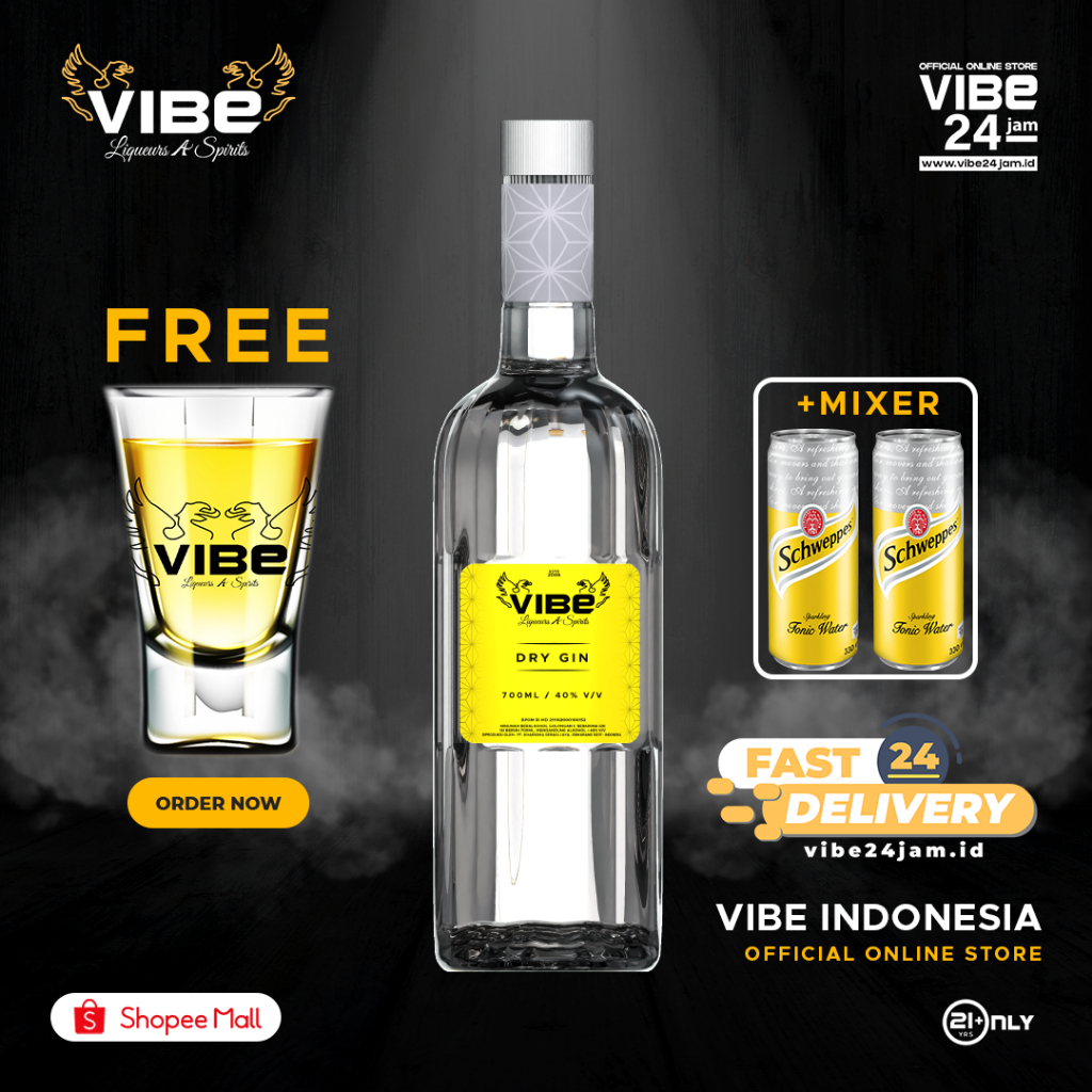 Jual VIBE Dry Gin Botol 700 ml + Gratis 2 Mixer Schweppes Tonic Water+ ...