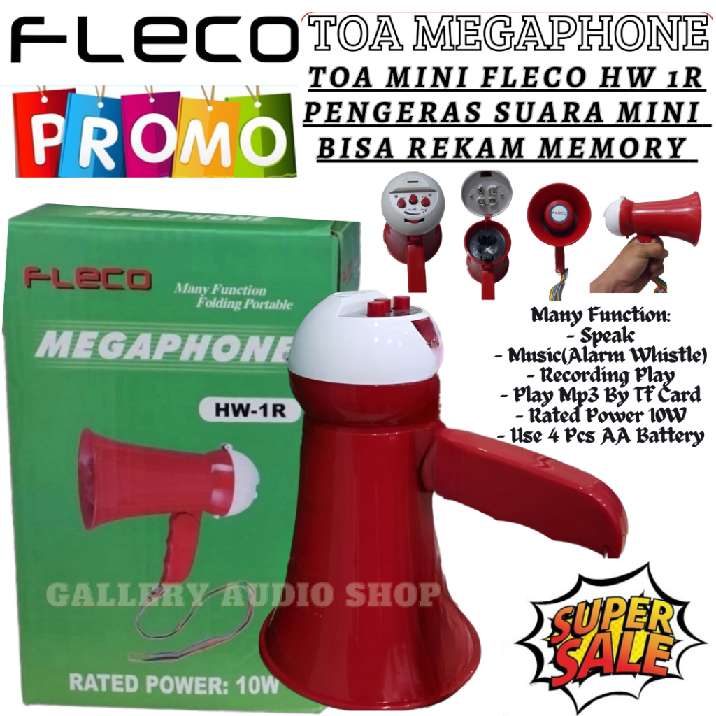 Jual Toa Megaphone Pengeras Suara Multifungsi Toa Mini FLECO HW-1R Bisa ...
