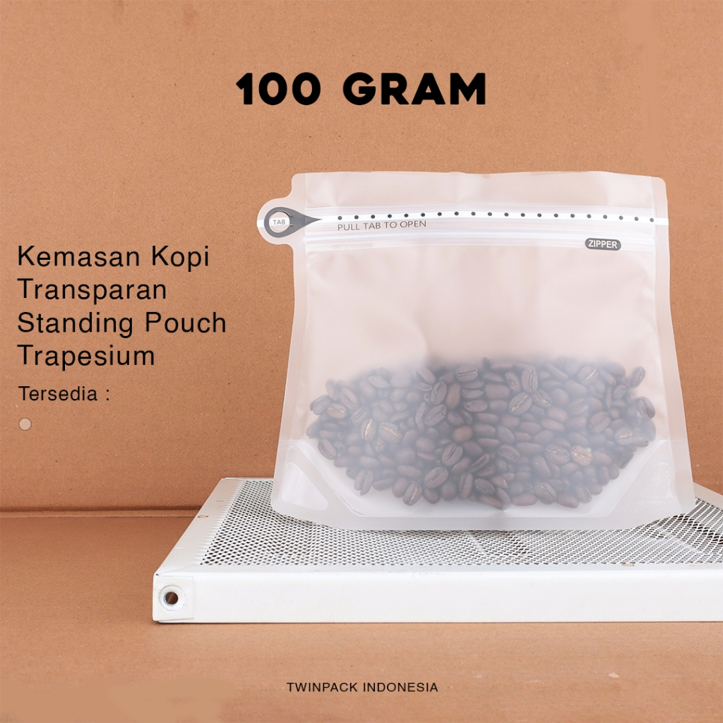 Jual Kemasan Kopi 100 Gram Transparan Standing Pouch Trapesium Wide ...