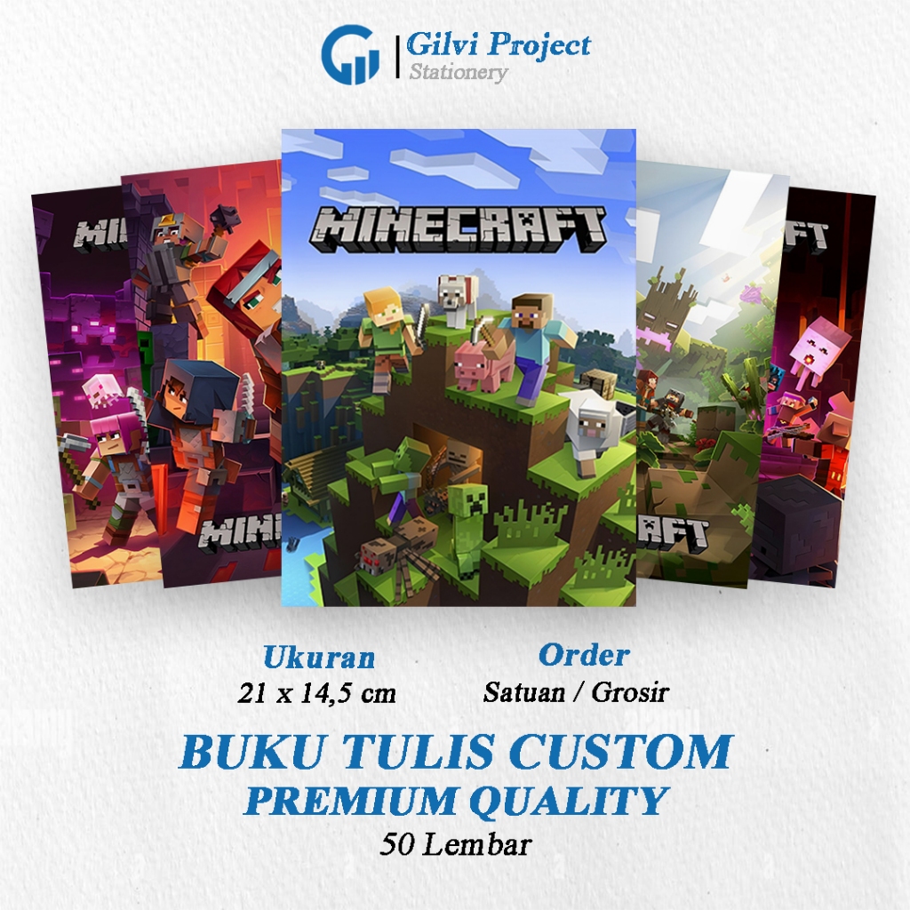 Jual Buku Tulis Sekolah Custom Tema MINECRAFT Bergaris 38 Lembar 1 Pak ...
