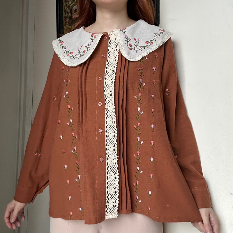 Jual Suri top atasan kemeja blouse wanita kerja linen bordir korean style by biel the label ...