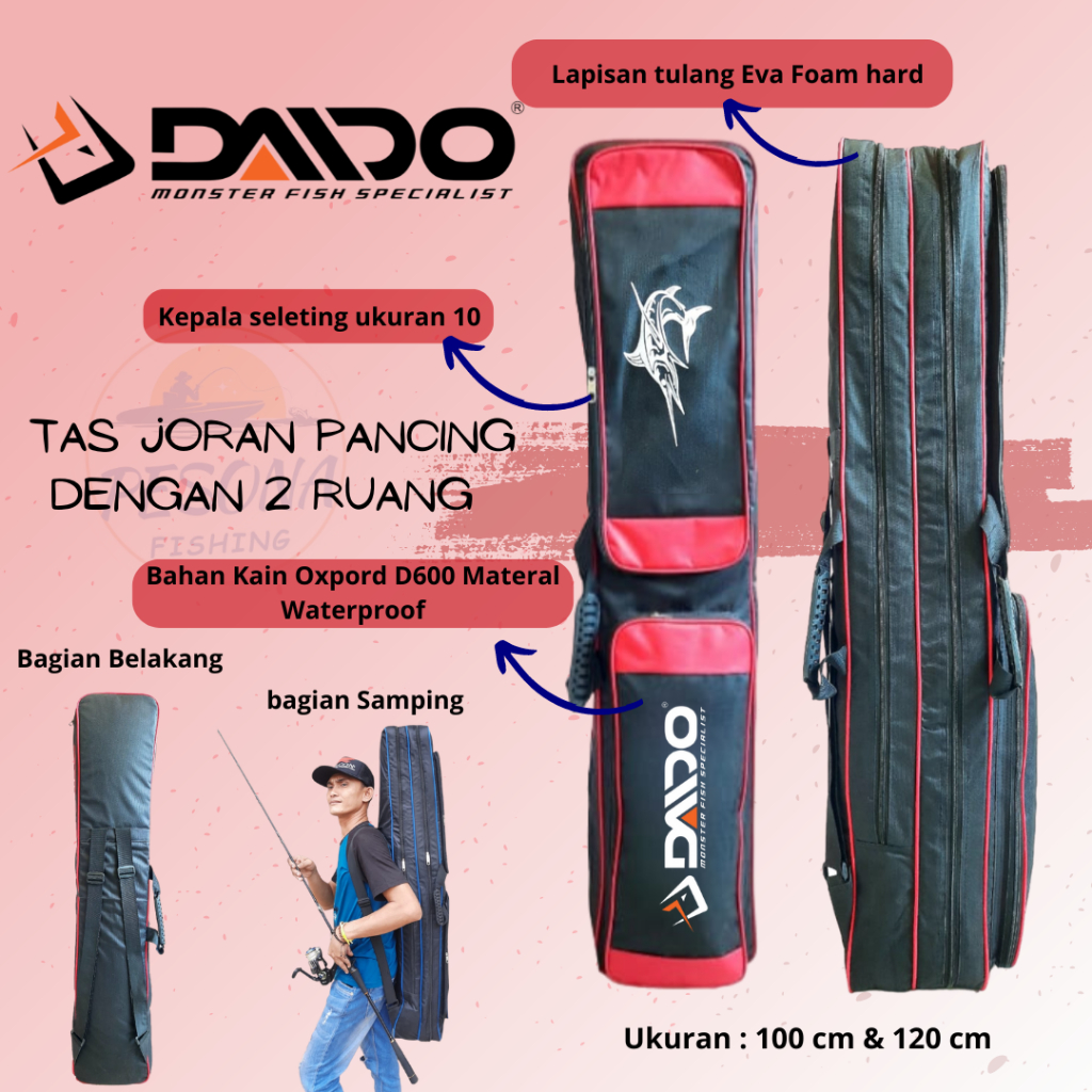 Jual Tas Pancing 2 Kantong Atau 2 ruang Muat Joran Banyak Panjang 100cm ...