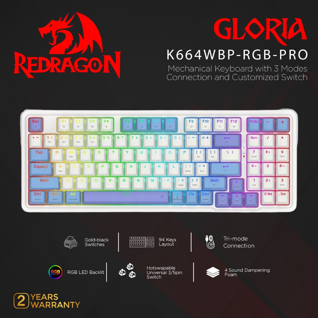 Jual Redragon Triple Mode Mechanical Gaming Keyboard GLORIA PRO ...