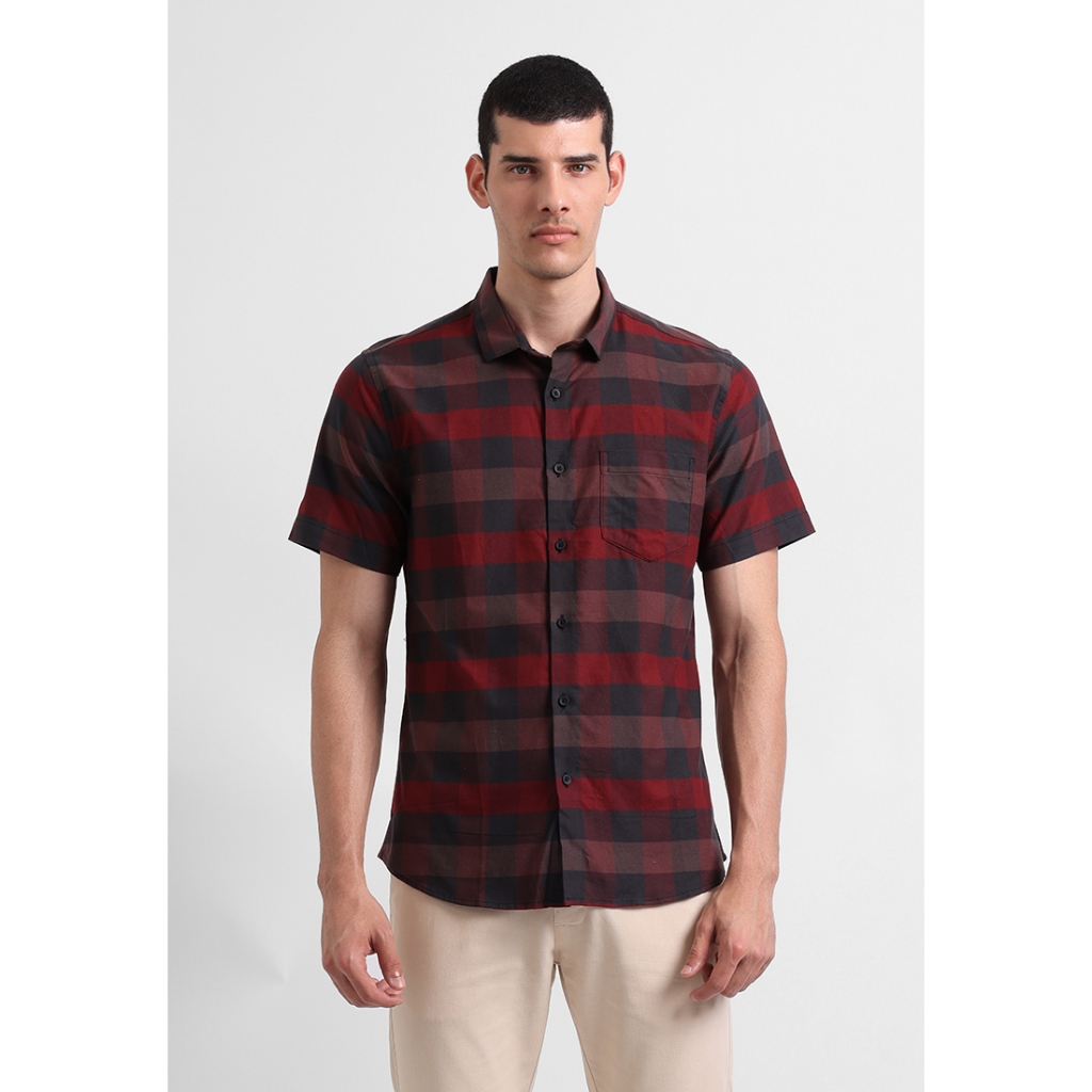 Jual Manzone Kemeja Lengan Pendek Pria Slim Fit Rodrick 1 - Maroon ...