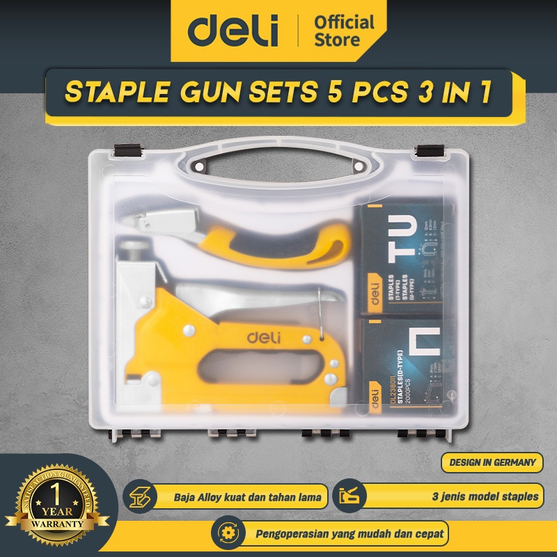 Jual Deli Staple Gun Sets 5 Pcs 3 In 1 / Stapler Staples Tembak ...
