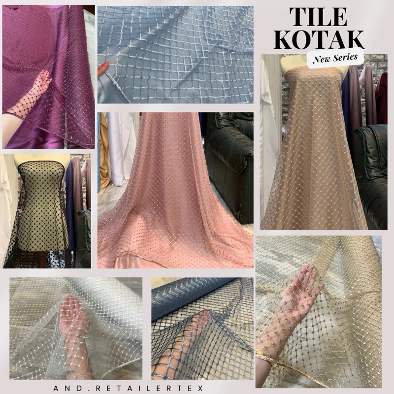 Jual Bahan Kain Brukat Tile Kotak Tulle Mesh Warna Blue Denim Biru ...