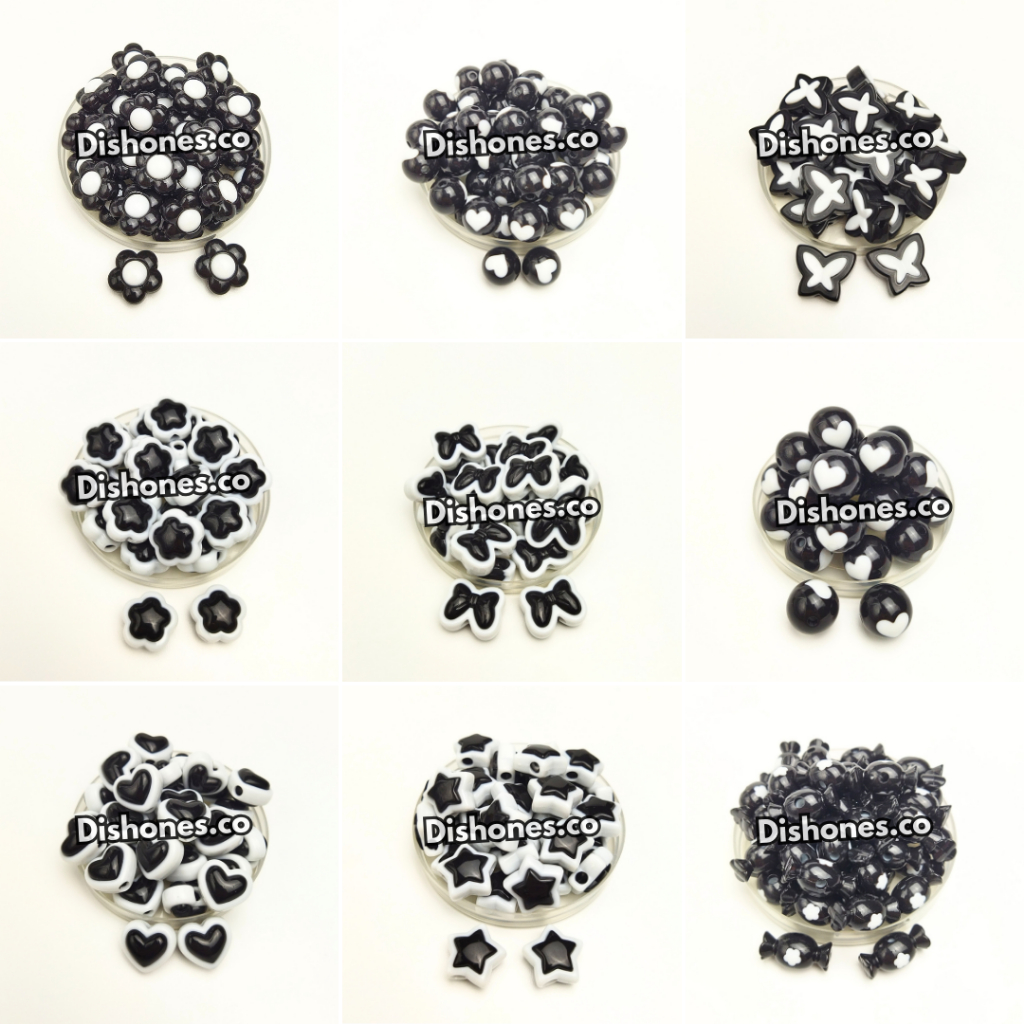 Jual (12 PCS) Manik Hitam Bentuk / Manik Hitam Putih Viral / Mote Hitam ...