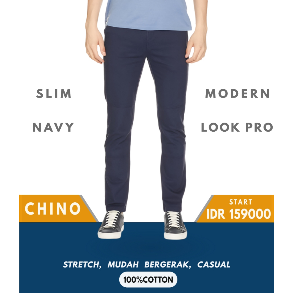 Jual CELANA CHINO PANJANG KATUN BIRU DONGKER - CHINO LONG PANTS 100% COTTON SLIM MODERN NAVY ...