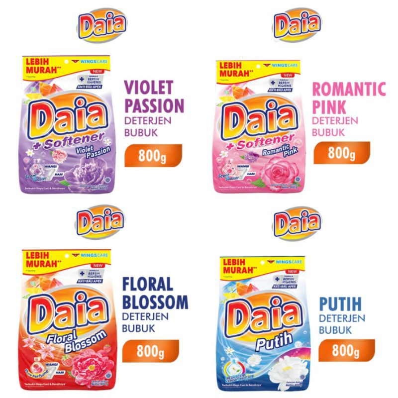 Jual Daia Detergent 800gr Lemon/Bunga/Putih/Violet/Softener Pink/Clean&Fresh | Shopee Indonesia
