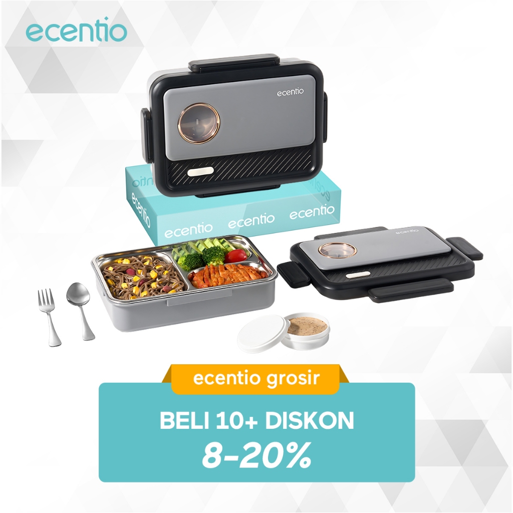 Jual 【grosir】ecentio lunch box 3 grid anti tumpah lunch 950ml 304 ...