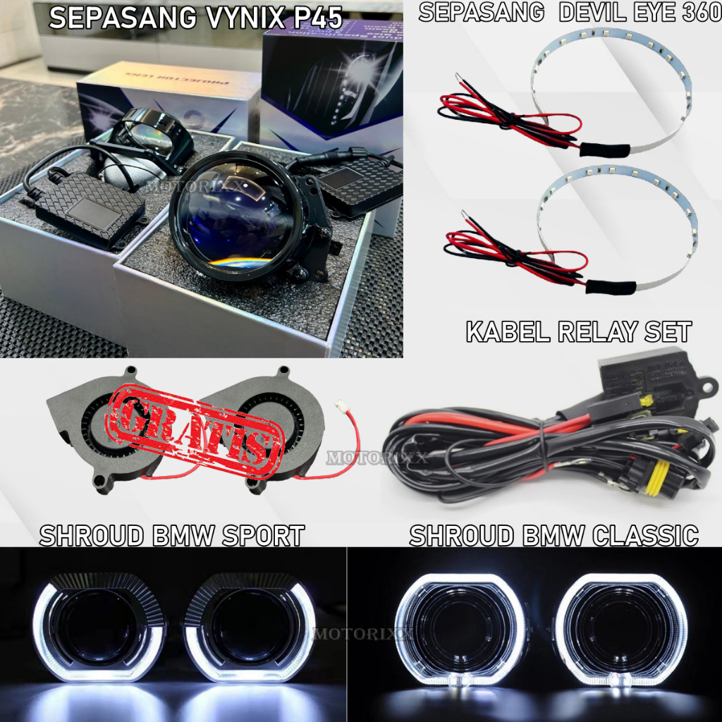 Jual PAKET COMBO DOUBLE BILED VINYX P45 3 INCHI PURPLE LENS SET LENGKAP PNP MOTOR MOBIL PROJIE 3 ...