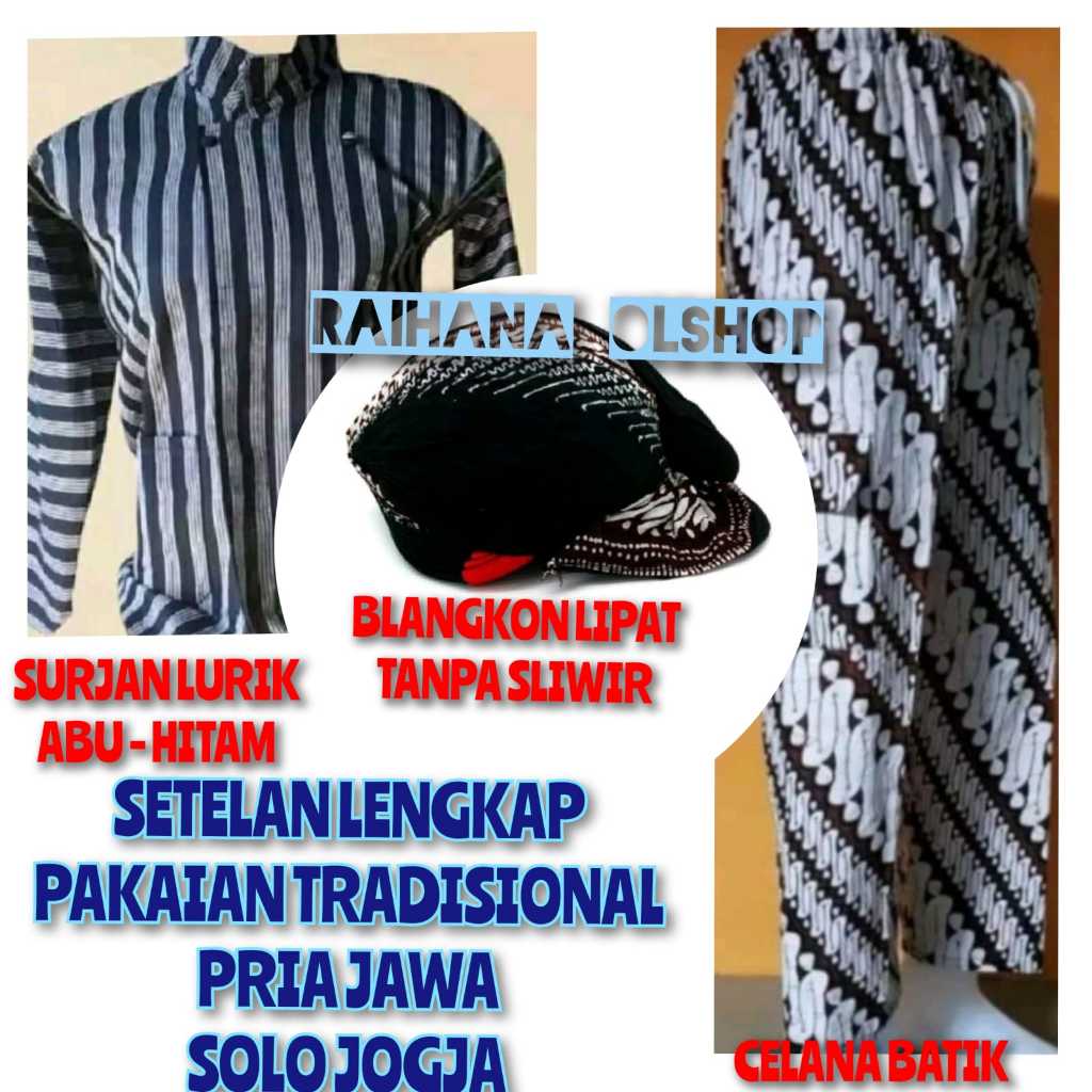 Jual SURJAN LURIK ABU HITAM + CELANA BATIK + BLANGKON LIPAT TANPA SLIWIR | SEPAKET BAJU ADAT ...