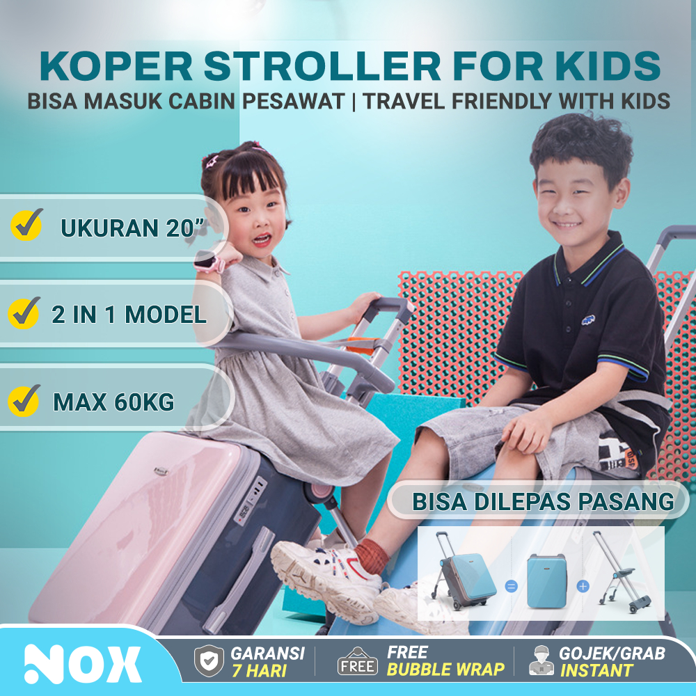 Jual 3 in 1 Trolley stroller koper 20 inch luggage cabin anak kids - Pink | Shopee Indonesia