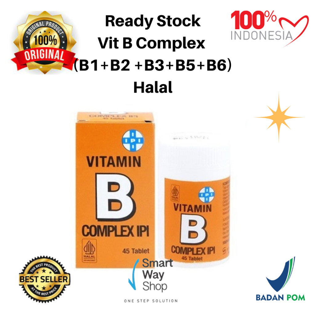 Jual Vitamin B Complex IPI (Vit B1+B2+B3+B5+B6) isi 45 Tablet HALAL ORI BPOM | Shopee Indonesia