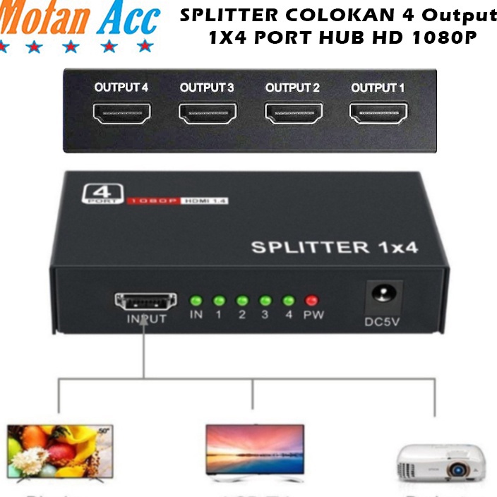 Jual KI3 Splitter Colokan 4 Output 1x4 Port HUB HD 4K 1P 3D SPLIT 1 IN ...