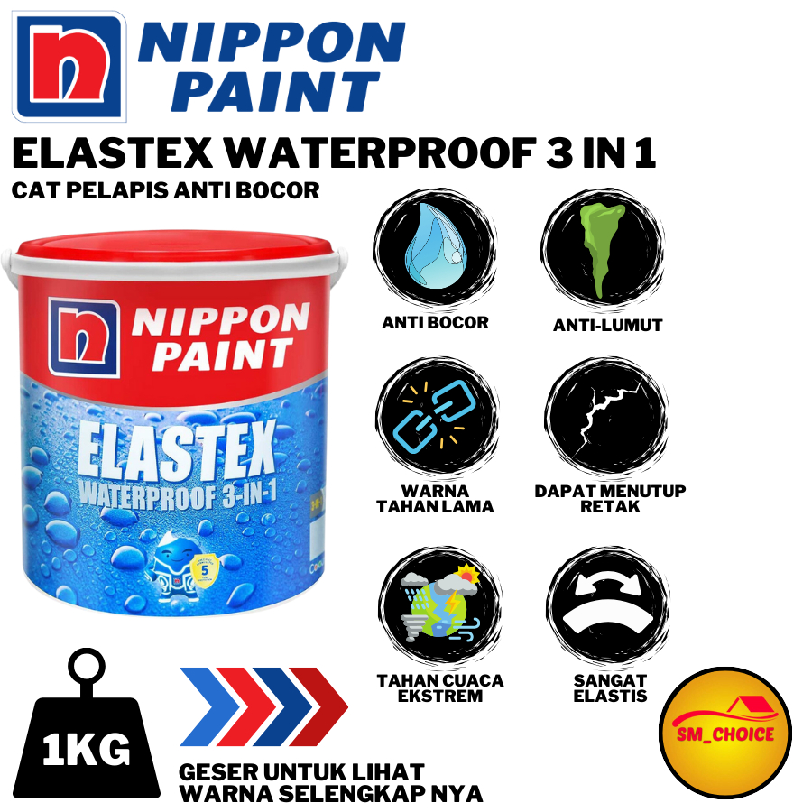Jual [ PART 1 ] NIPPON PAINT ELASTEX 1KG ELASTEX WATERPROOF 3 IN 1 1KG CAT ANTI BOCOR | Shopee ...