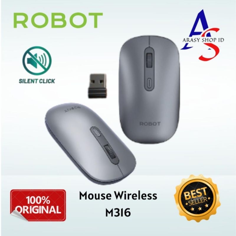 Jual Mouse Wireless Robot M316 Silent Click Optical 2.4G 2400DPI USB ...