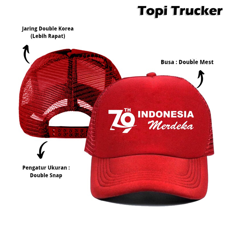 Jual Topi Trucker 79 TH INDONESIA MERDEKA - MERAH | Shopee Indonesia