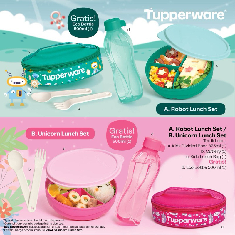 Jual [100% ORI] Tupperware Unicorn/Robot Kids Lunch Set Back to School ...