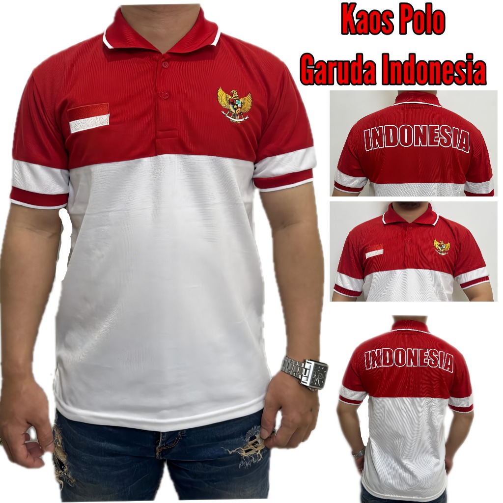 Jual Kaos Kerah Merah Putih / Baju Merah Putih Logo Garuda Indonesia / Polo Shirt Logo Bordir ...