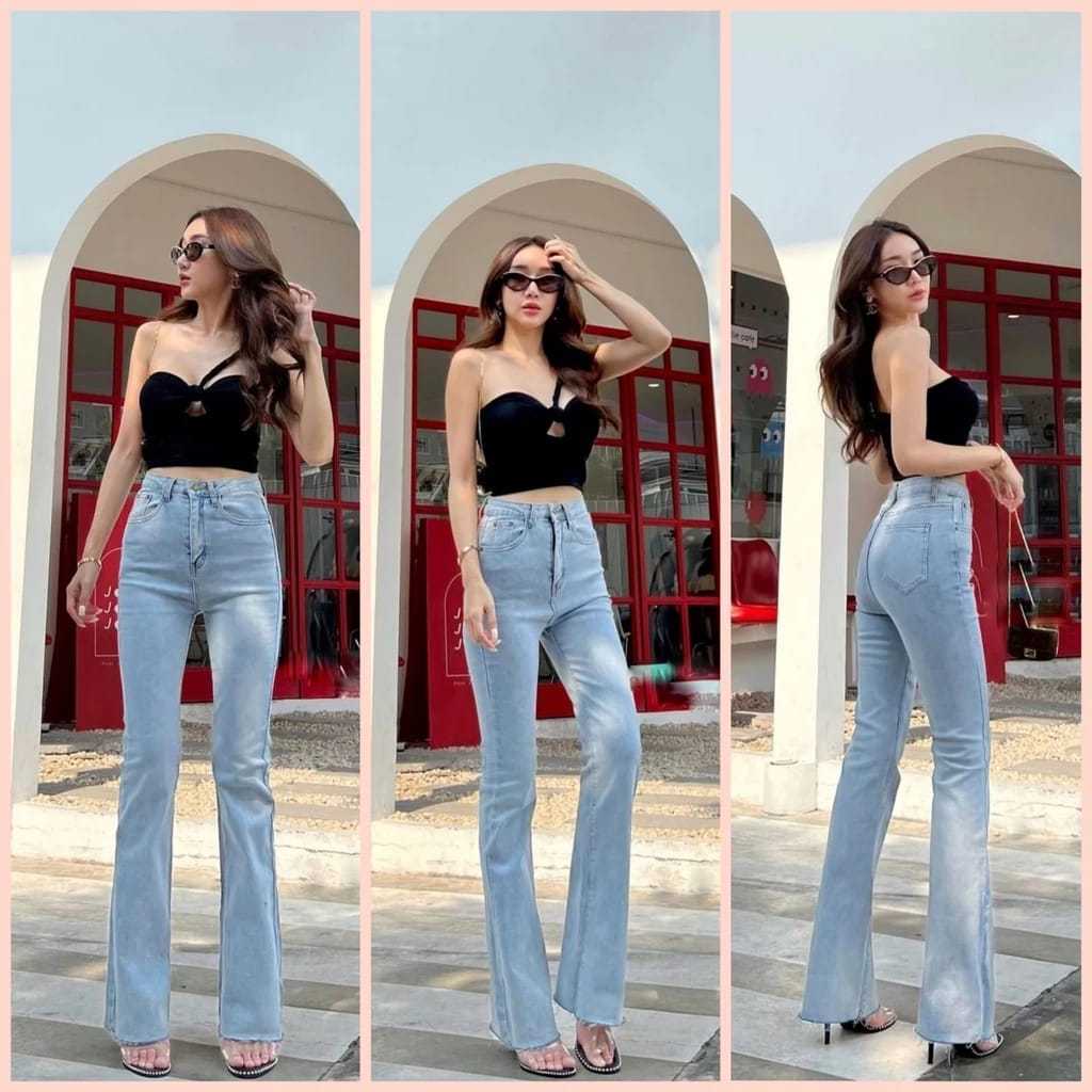 Jual Celana Jeans Cutbray Wanita highwaist | Shopee Indonesia