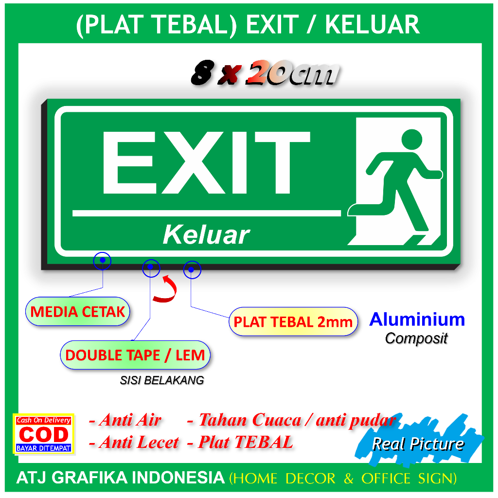 Jual Plat tebal EXIT keluar arah jalur evakuasi keadaan darurat bahaya ...