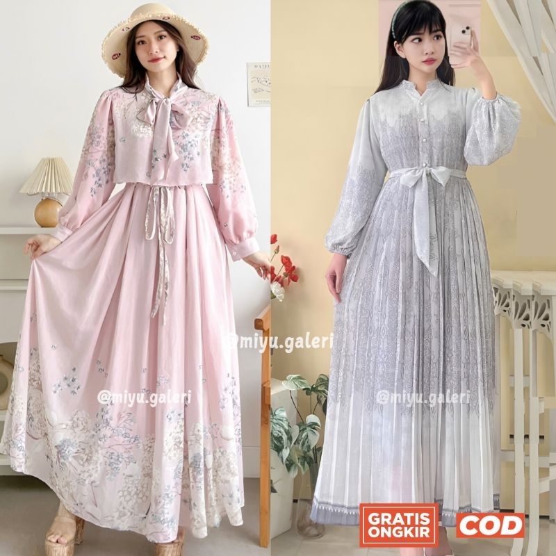 Jual Korean Dress Plisket Gamis Ceruty Premium Import Terbaru Gamis ...