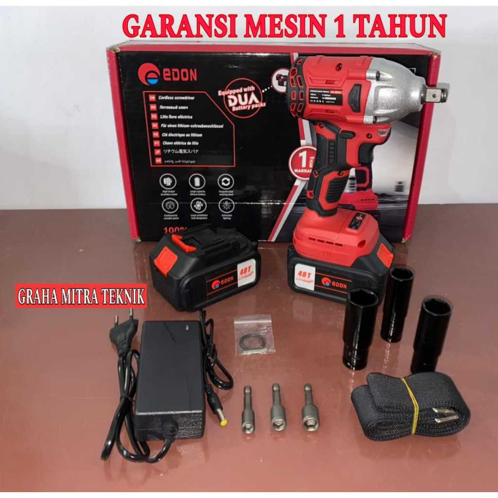 Jual Impact Wrench CORDLESS 21V ED-48T (D) EDON / Mesin Pembuka Buka Pengencang Baut BATERAI ...