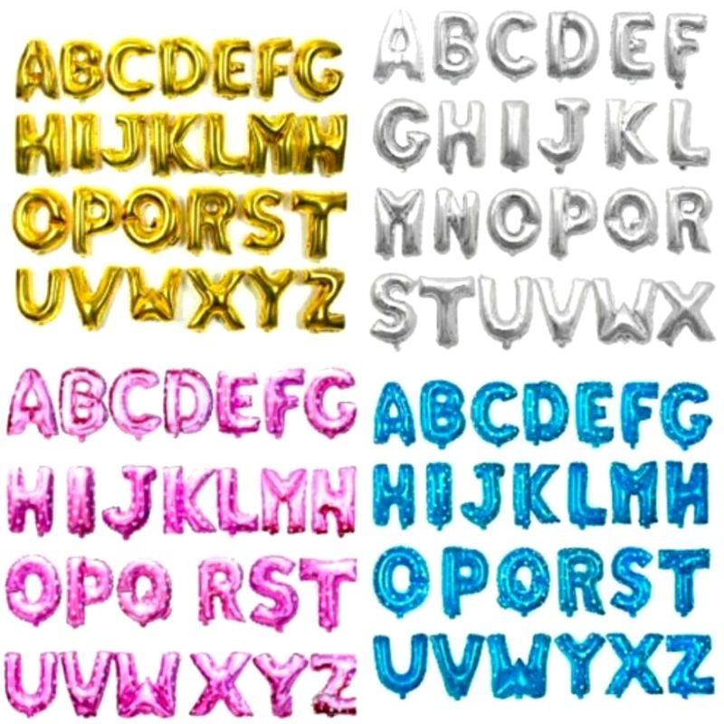 Jual BALON FOIL HURUF 40 CM WARNA SILVER BIRU PINK / BALON HURUF PINK ...