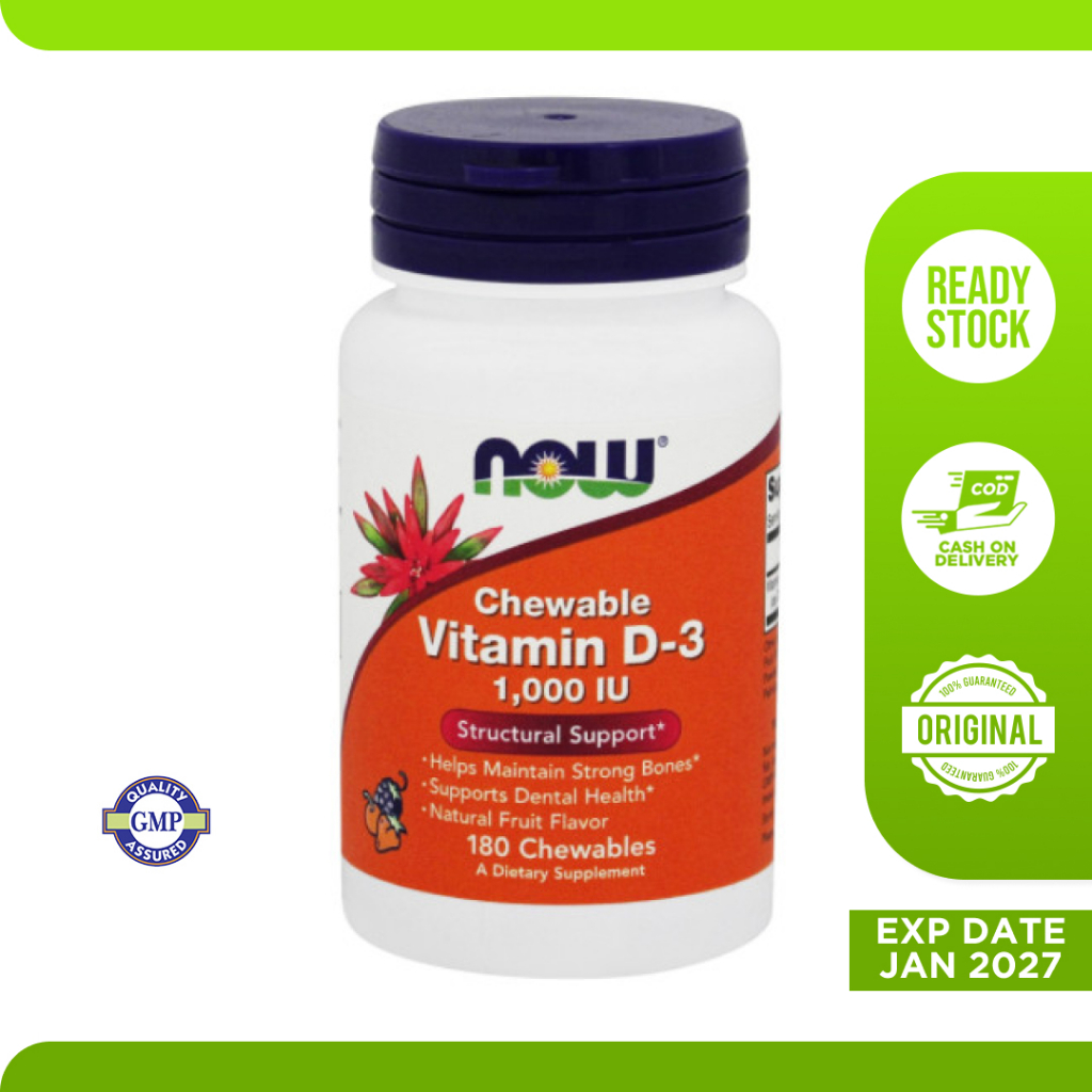 Jual Suplemen Vitamin D NOW D3 D-3 1000 IU 180 CHEWABLES - Tulang Gigi Imun Anak | Shopee Indonesia