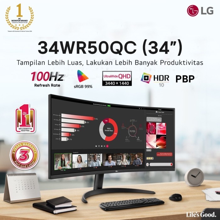Jual MONITOR LG 34WR50QC-B 34" CURVED ULTRAWIDE QHD IPS sRGB FREESYNC 34WR50QC | Shopee Indonesia