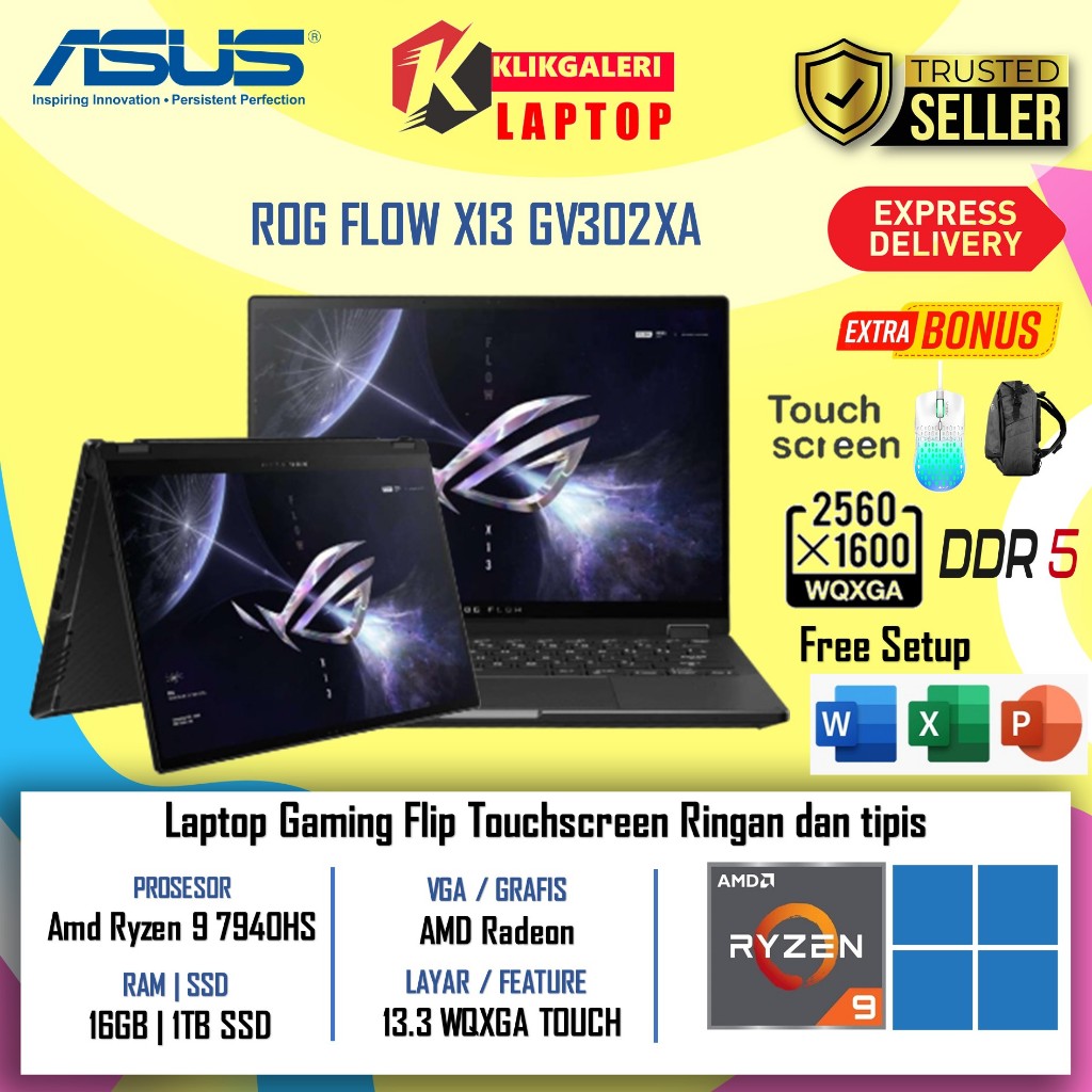 Jual Laptop Gaming 2in1 Asus ROG Flow X13 GV302XA Touch Ryzen 9 7940HS ...