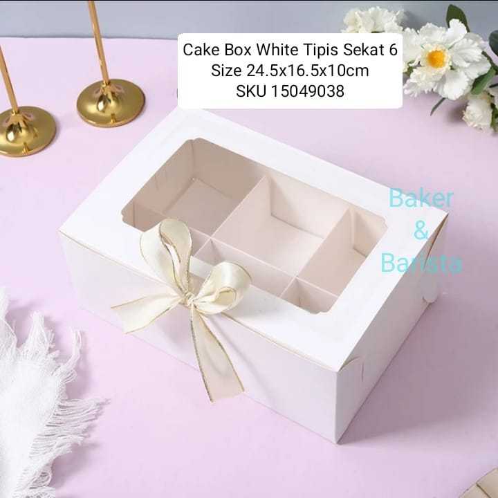 Jual Cake Box White Tipis Sekat 6 dessert box kotak kue Bolu Potong ...