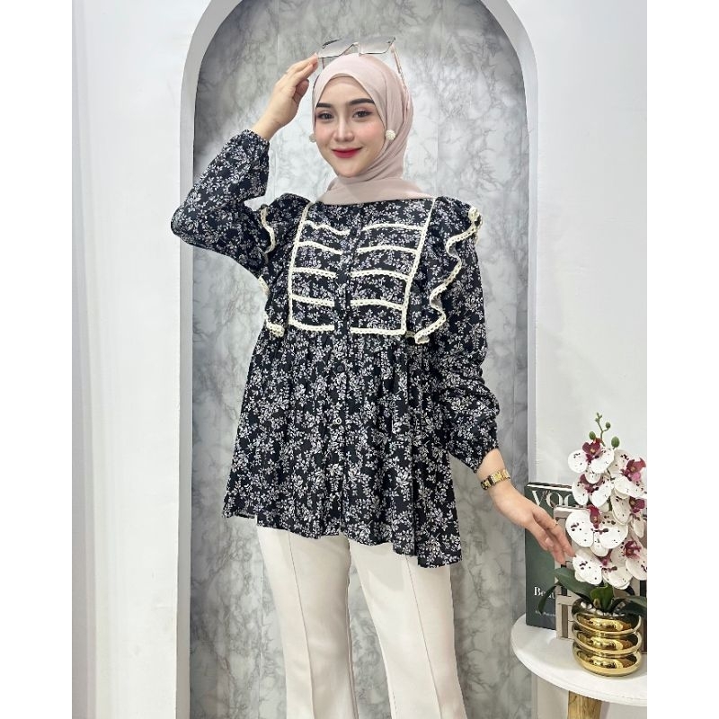 Jual ROSELLA BLOUSE - ATASAN RAYON KOMBINASI RENDS MOTIF ADEM LEMBUT ...