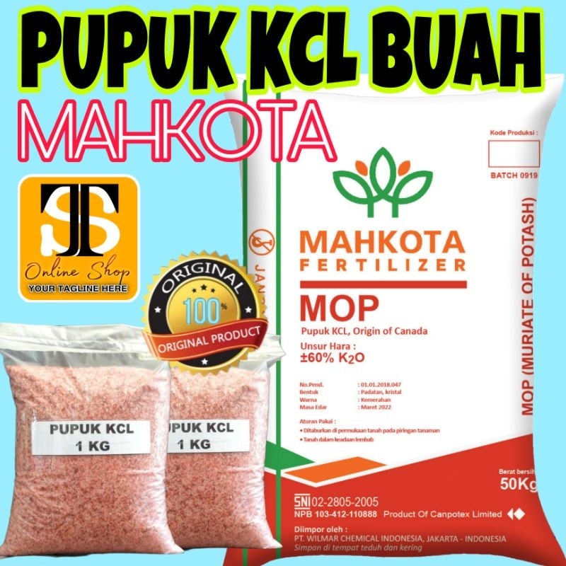 Jual PUPUK KCL MAHKOTA BUAH FERTILIZER MOP|Kemasan repack 1kg,2kg,3kg ...