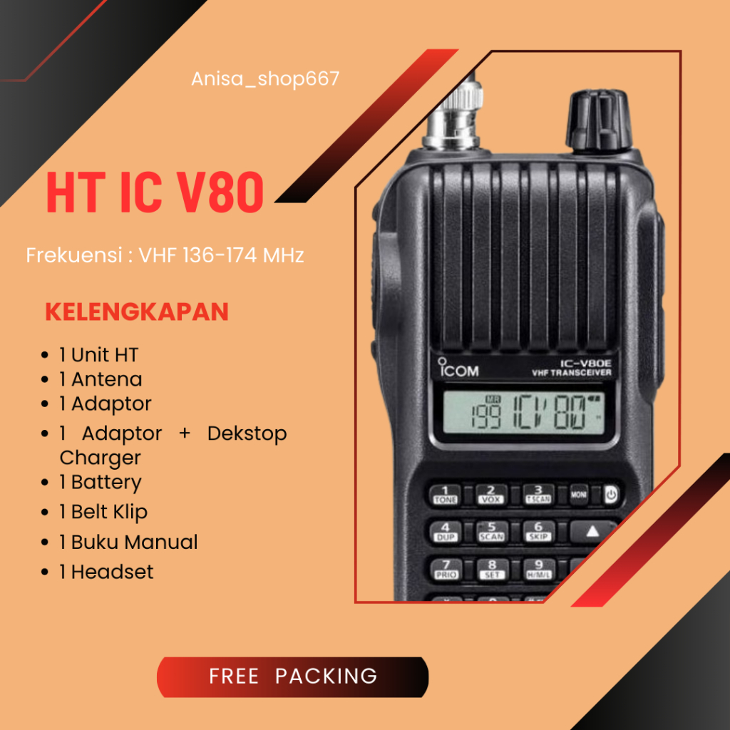 Jual [MURAH] Handy Talkie Icom V80 HT IC V80 Alat komunikasi lengkap battery charger antena ...