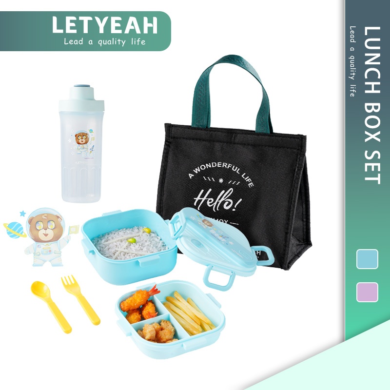 Jual LetYeah 850ML Kotak Makan Lunch Box Set Anti Tumpah kartun 2 Layer Kotak Bekal Anak Bento ...