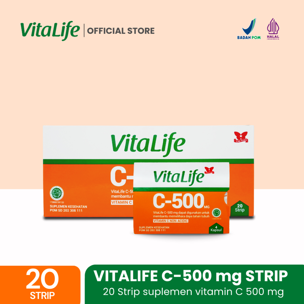 Jual Vitalife Vitamin C 500 Suplemen Kesehatan Ekstrak Vitamin C - 20 Strip | Shopee Indonesia