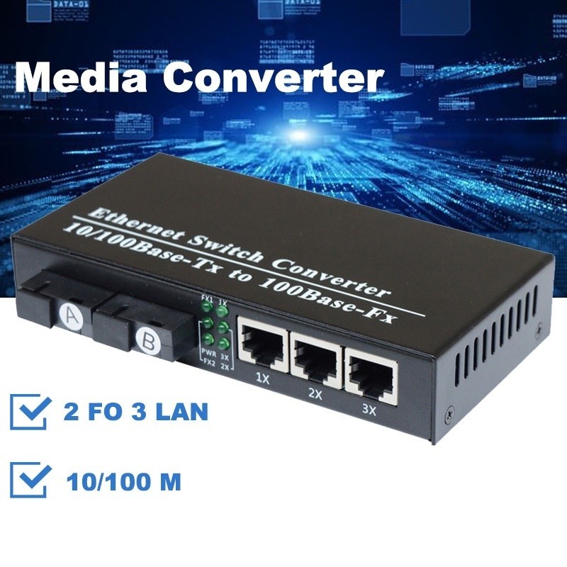 Jual MEDIA CONVERTER 2 PORT FO to 3 PORT LAN-LN | Shopee Indonesia