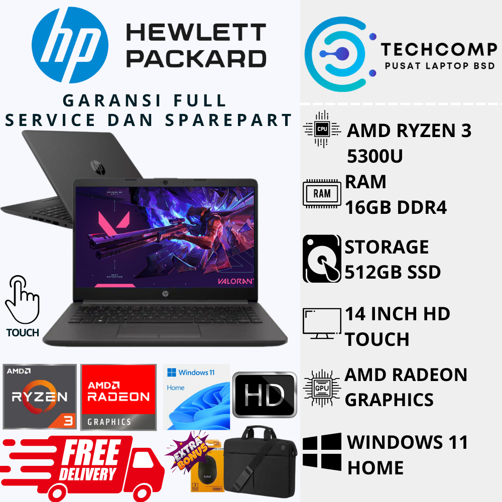 Jual PROMO Laptop Gaming Murah HP 14 AMD Ryzen 3 5300U RAM 16GB SSD ...