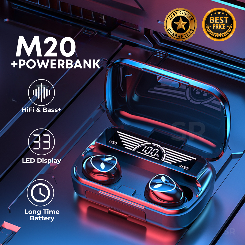 Jual Headset Bluetooth TWS F9 M20 LED Smart Display with Powerbank Gaming Earphone Wireless ...