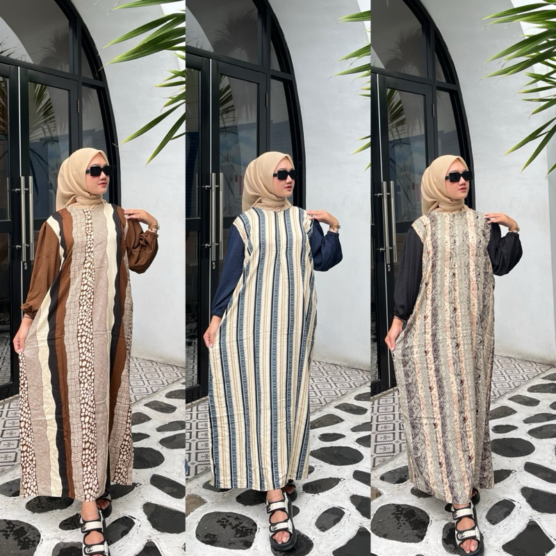 Jual Mkmikaylaaa Gamis Belvina Rayon Kombinasi Crinkle Airflow Gamis Busui | Shopee Indonesia