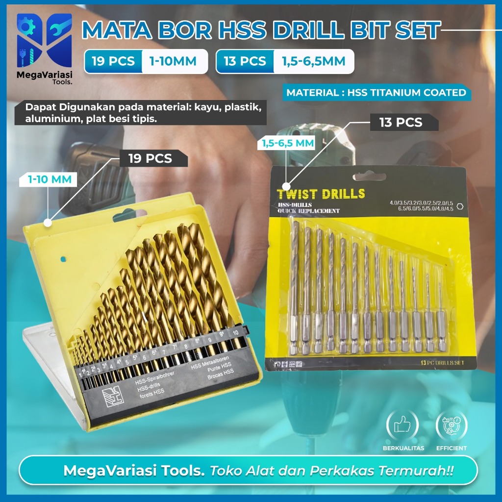 Jual Mata Bor Set Isi 13 Pcs Mata Bor Set HSS 1.5mm - 6.5mm Pegangan ...