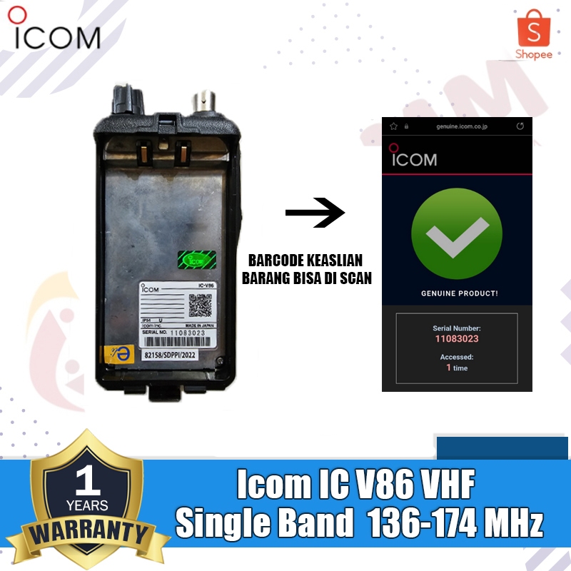 Jual ICOM Ic V86 V 86 Singleband VHF 136-174Mhz HT Icom v86 v-86 Up To 7Watt Ht Icom Original ...