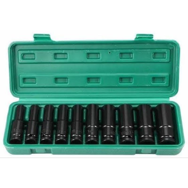 Jual kunci shock impact wrench 1/2” 10pcs ukuran 8-24mm mata kunci sok set impek | Shopee Indonesia