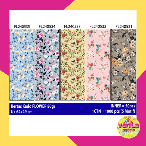 Jual Kertas Kado BUNGA, kertas kado flower, kertas bingkisan, kertas ...